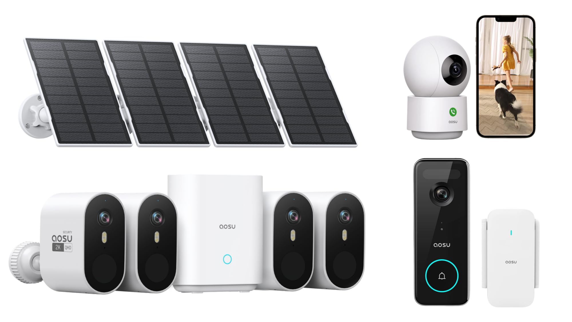 Amazon.com : AOSU SolarCam Pro System 4-Kit + 2K Indoor Camera + 5MP ...