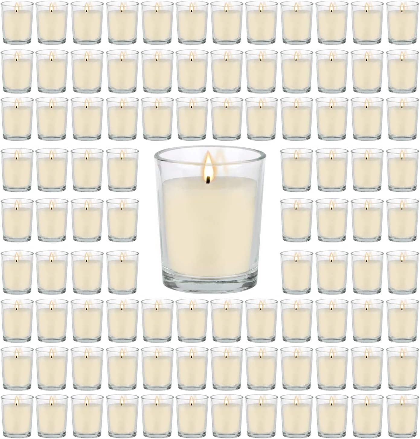 Amazon.com: 96 Pack of Warm White Unscented Clear Glass Filled Votive ...