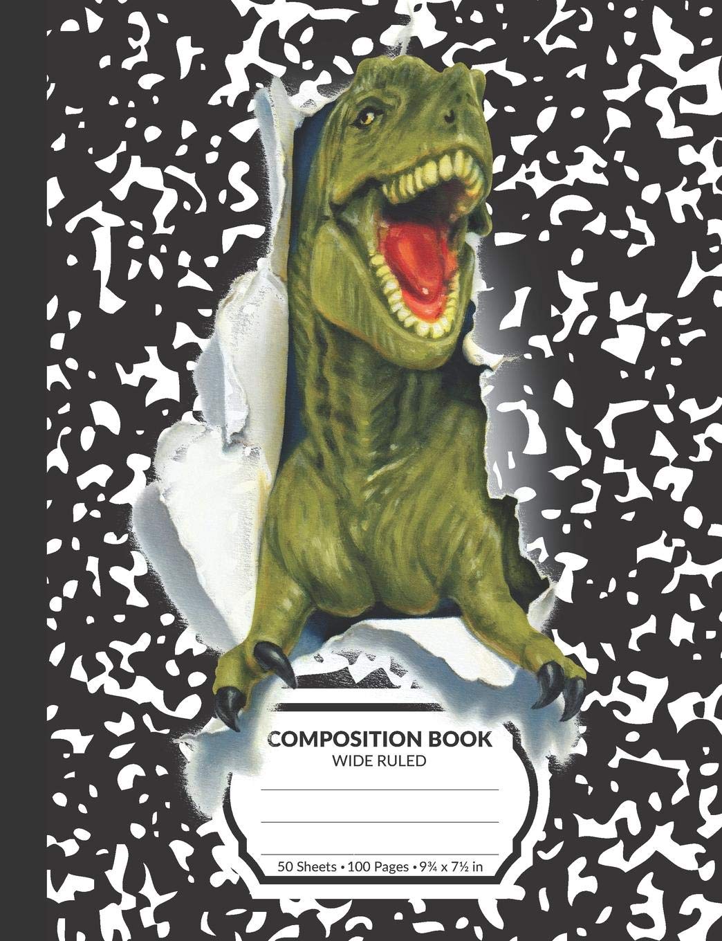 Composition Book: Black T-Rex Dinosaur Marble Pattern School Notebook ...