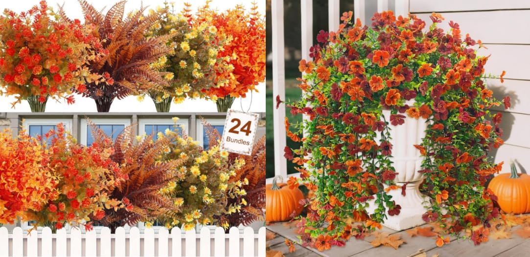 Amazon.com: Ouddy Decor 24 Bundles Artificial Fall Flowers and 4 Pack ...