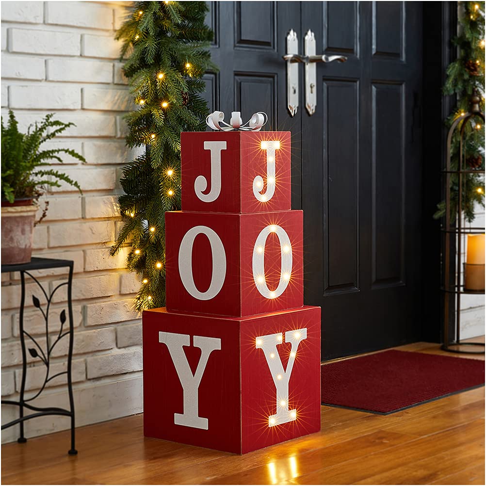 Amazon.com: Glitzhome 32" H Lighted Wooden Block Joy Porch Sign ...