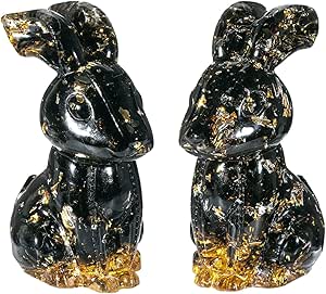 Amazon.com: mookaitedecor Pack of 2 Black Obsidian Crystal Rabbit Bunny ...