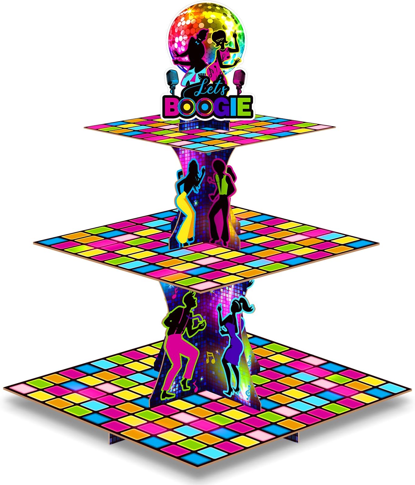 Amazon.com: Layhit Disco Party Decoration 3 Tier Silver Glitter Metal ...