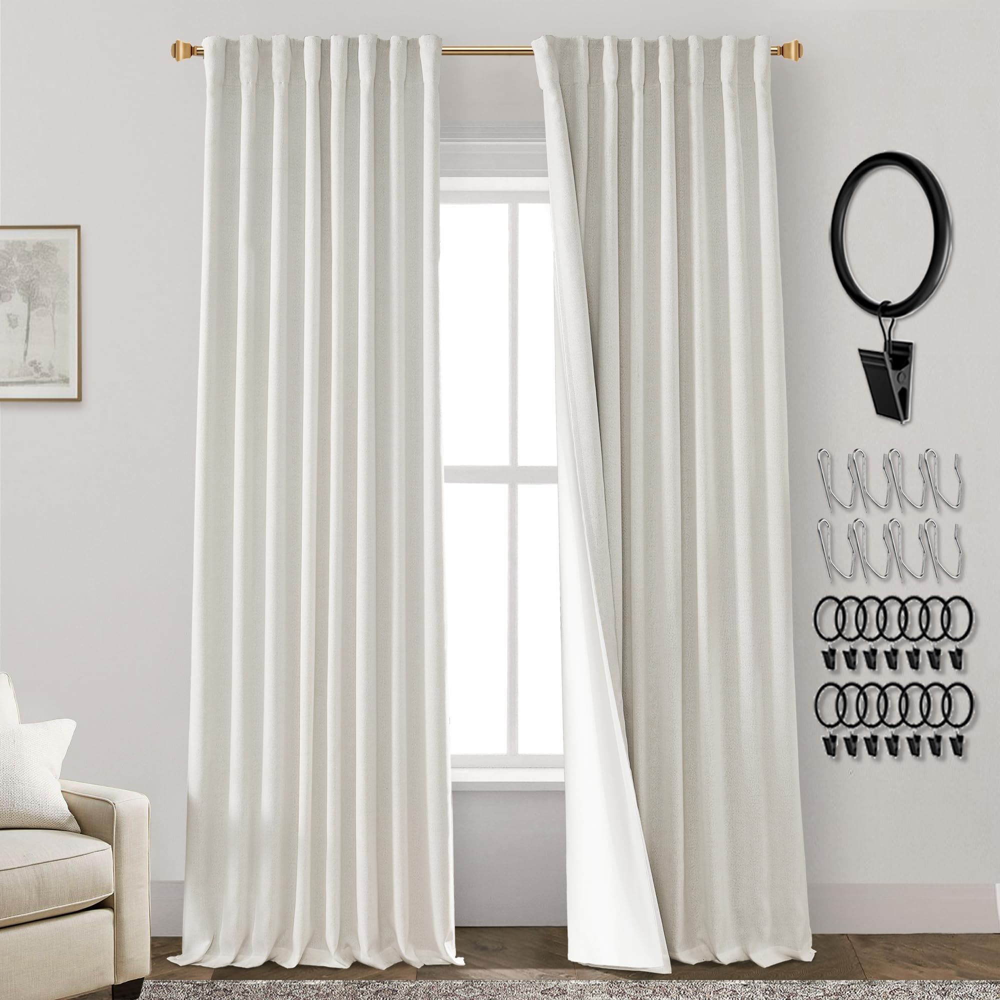 Amazon.com: 132 Inch Natural Linen Curtains Extra Long with Grommet Top ...