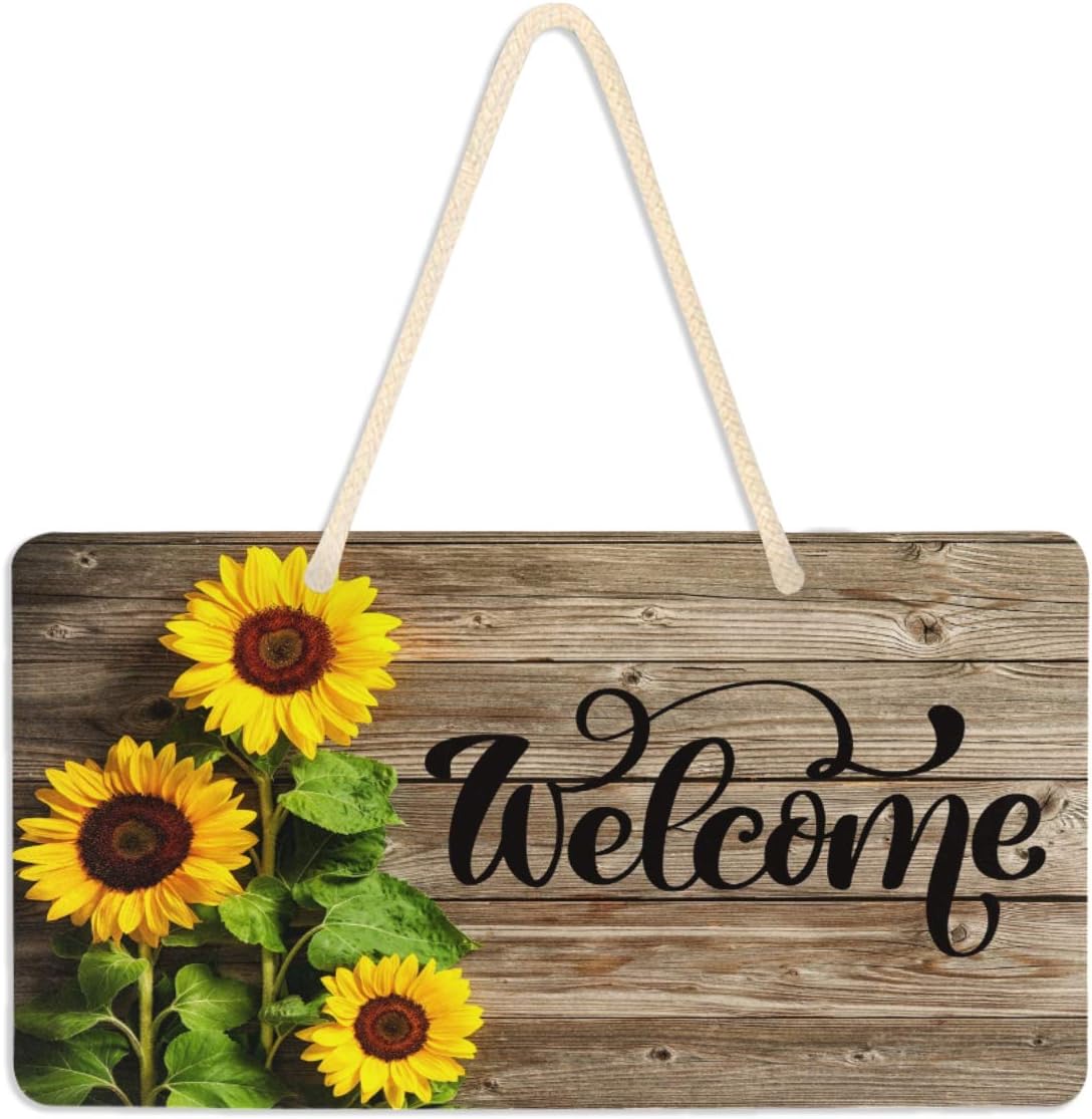 Amazon.com : Vdsrup Beautiful Sunflowers Door Sign Plaque Wood Texture ...