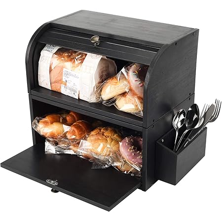 Amazon.com: LOHASOK Double Layer Bamboo Bread Box for Kitchen Counter ...