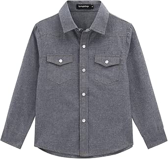 Amazon.com: Spring&Gege Boys' Long Sleeve Denim Texture Chambray Shirt ...