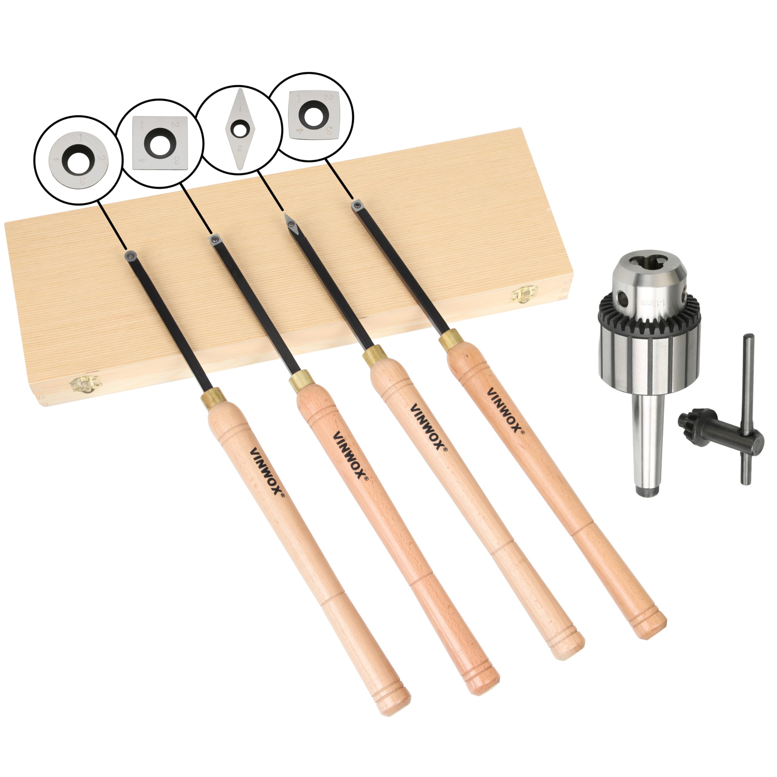 20" 4 PCS Carbide Wood Lathe Turning Tool Set and Drill Chuck - Amazon.com