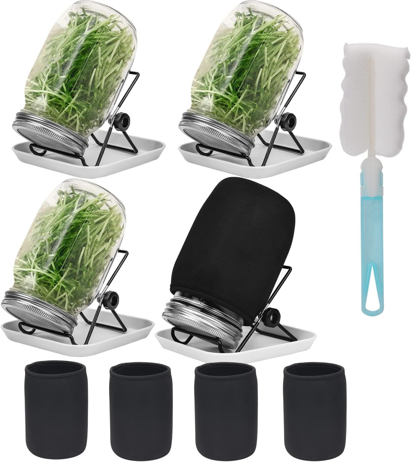 Hisredsun Seed Sprouting Jar Kit, 2pcs 1000ml Wide Mouth Quart Mason ...