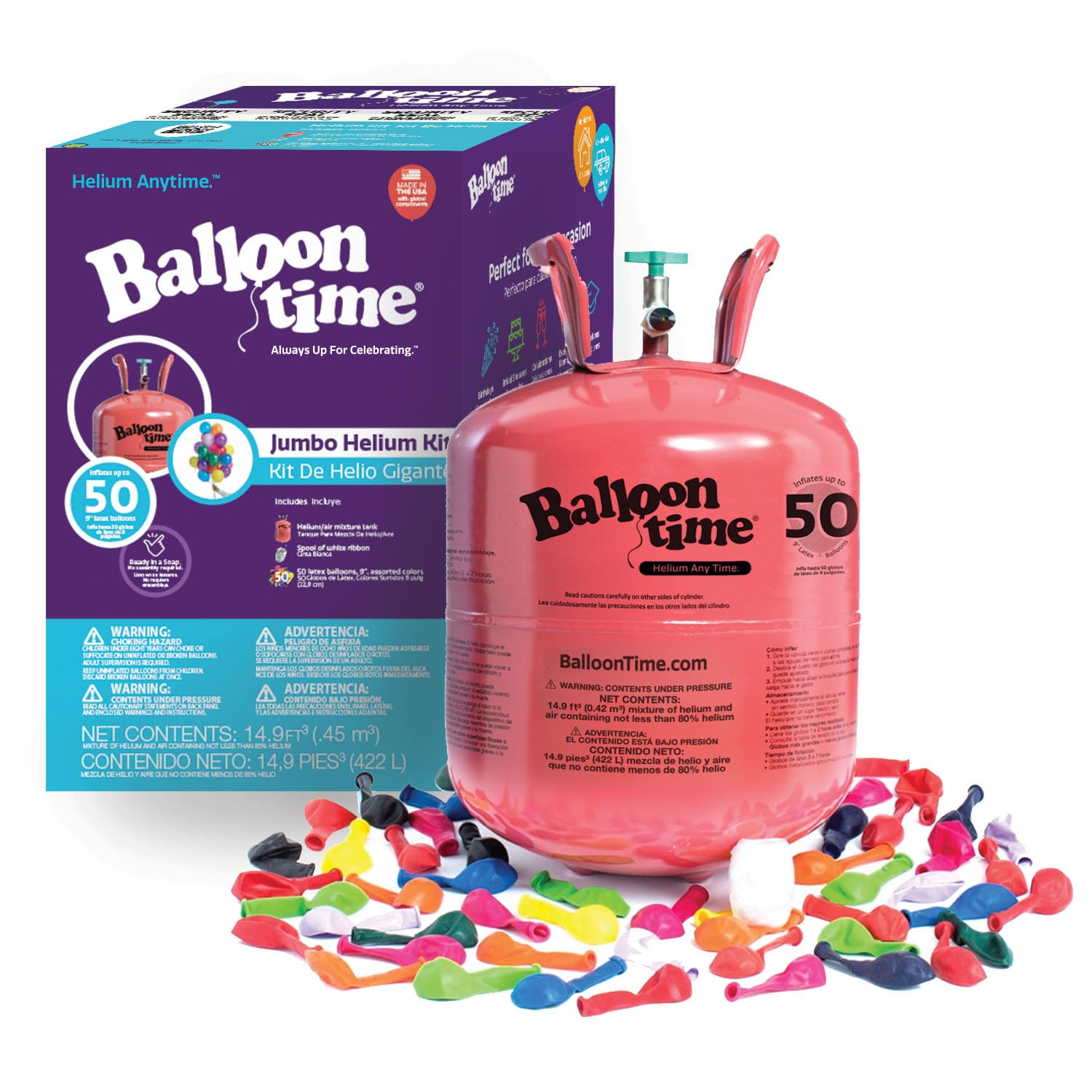 Amazon.com: Balloon Time Jumbo 12" Helium Tank Kit (1) : Toys & Games
