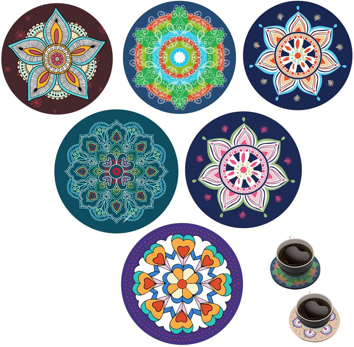 Amazon.com: 6 Pcs Mandala Silicon Coasters Drink Absorbent Technology ...