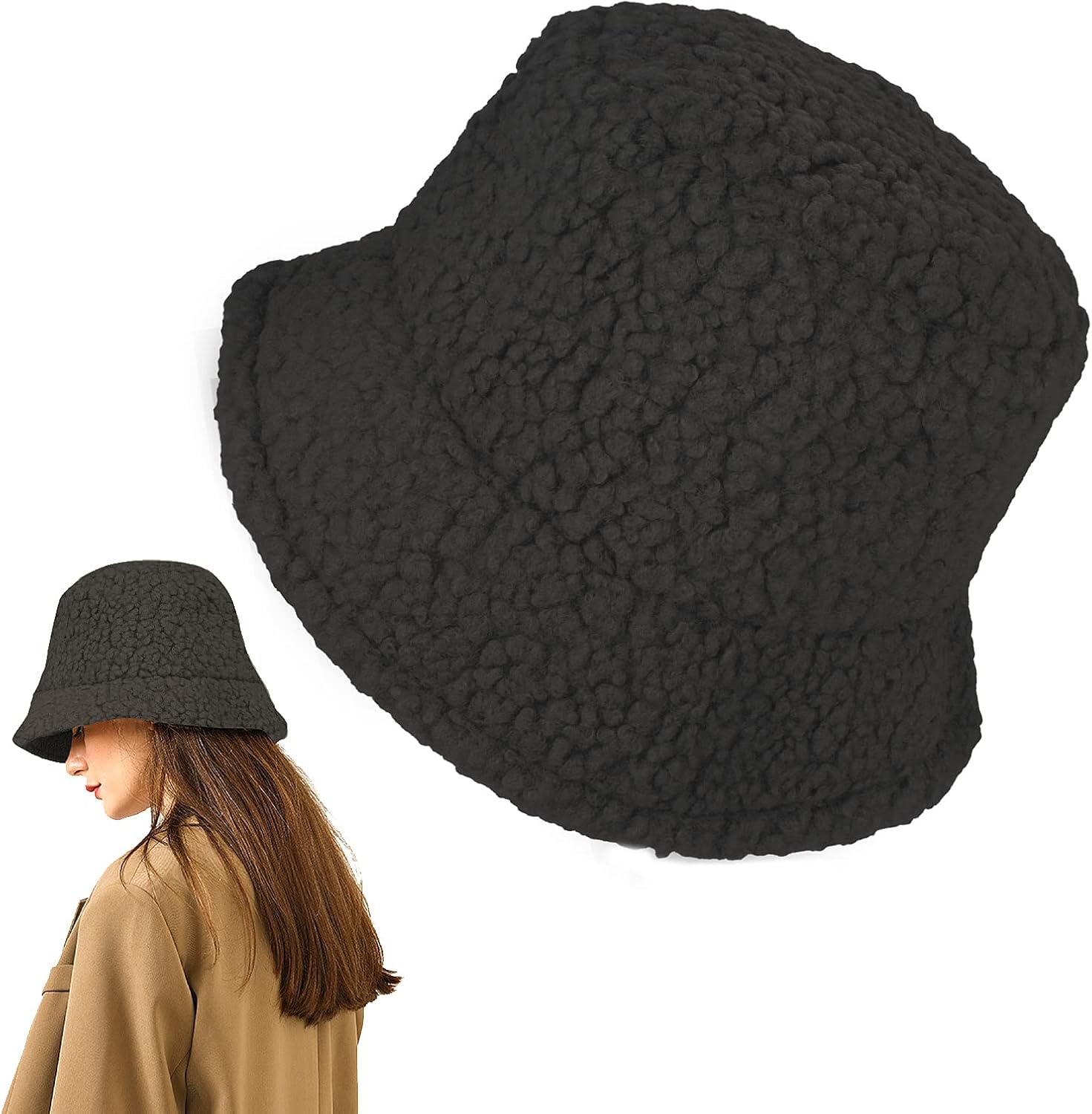 Lusofie Winter Fluffy Bucket Hat Fluffy Warm Fuzzy Furry Bucket Hats ...