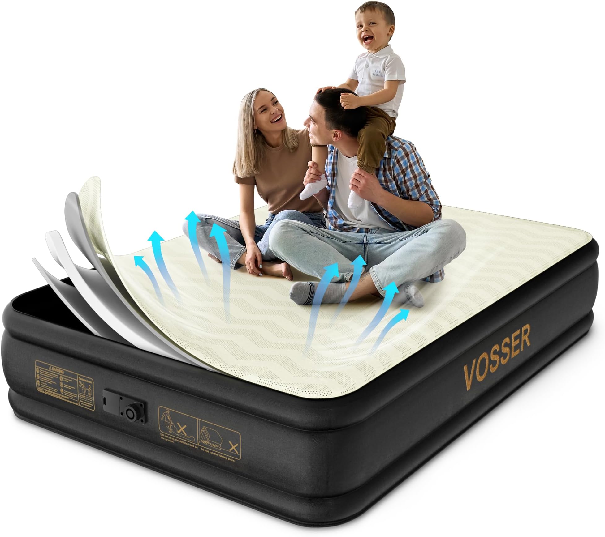 Amazon.com: VOSSER Queen Air Mattress with Built-in Pump,Foam Topper ...