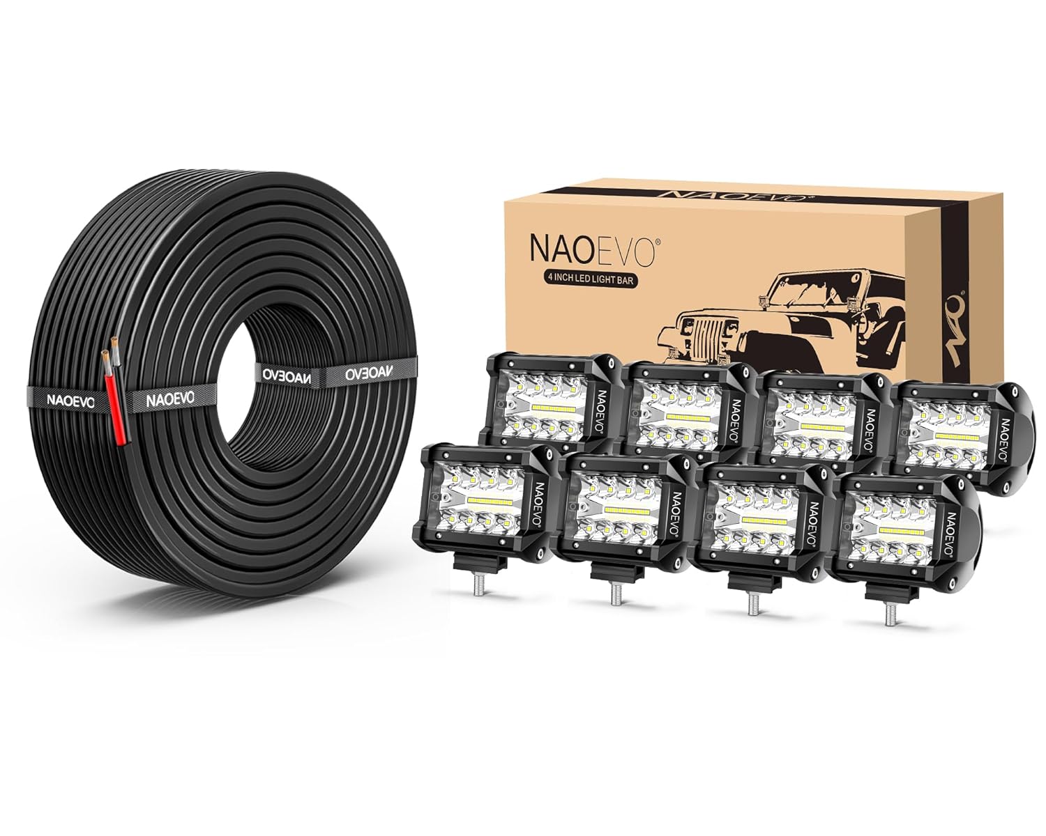 NAOEVO 4 inch LED Pod Lights and 18 Gauge Wire 2 Conductor Electrical ...
