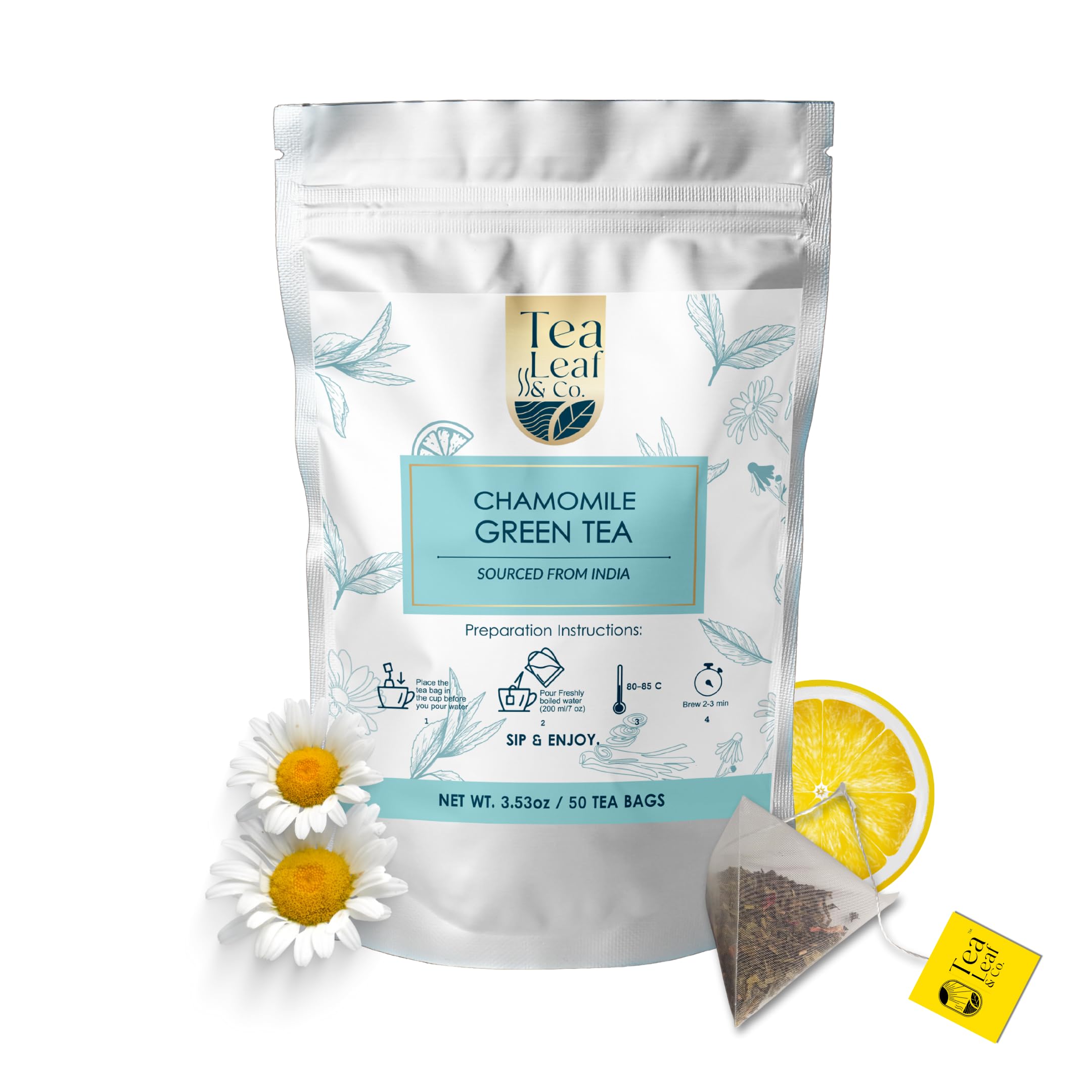 Amazon.com : Tea Leaf & Co. Chamomile Green Tea Bags (50 Count), Green ...