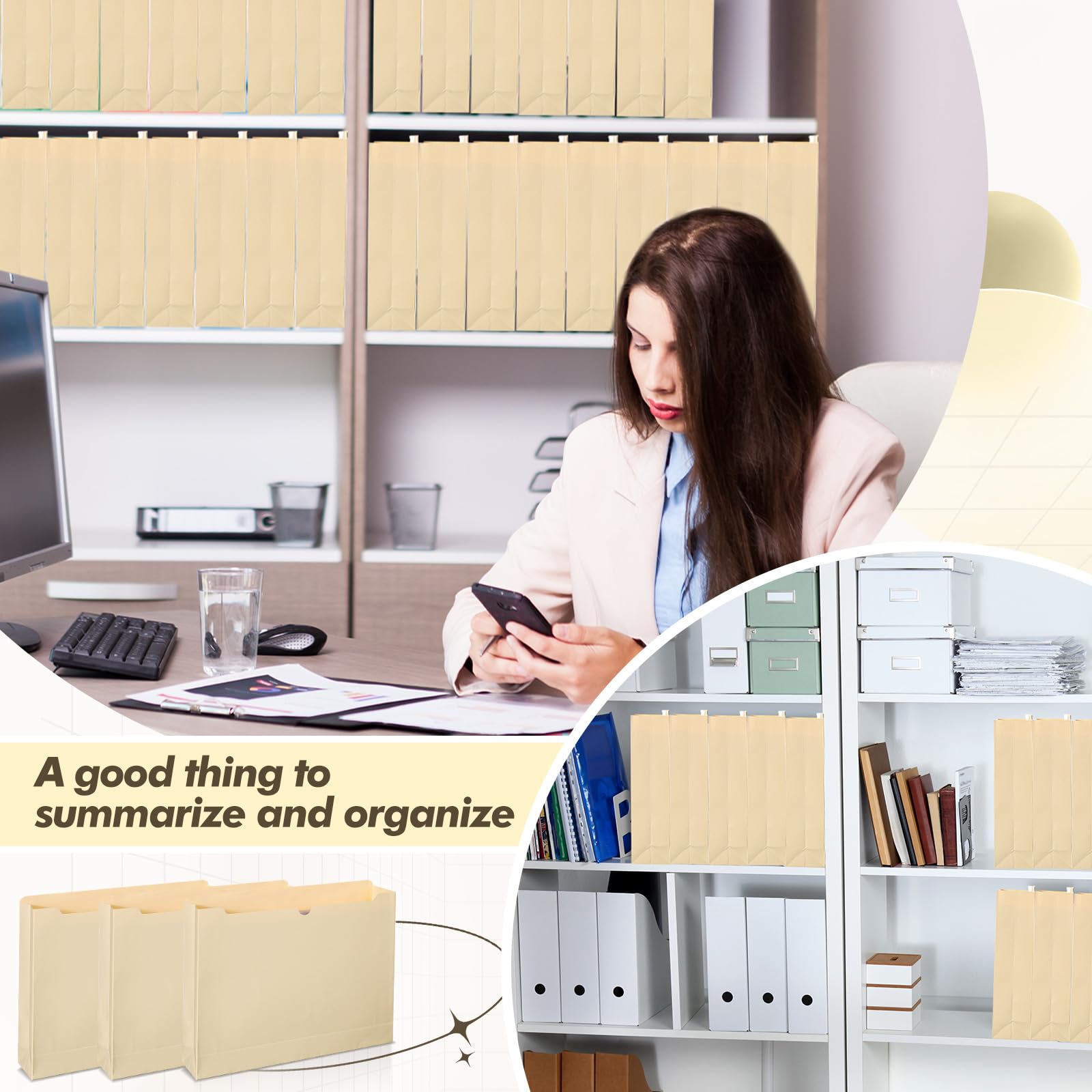 Qilery 2 Inch Manila File Jackets Bulk, Reinforced Straight Cut Tab ...