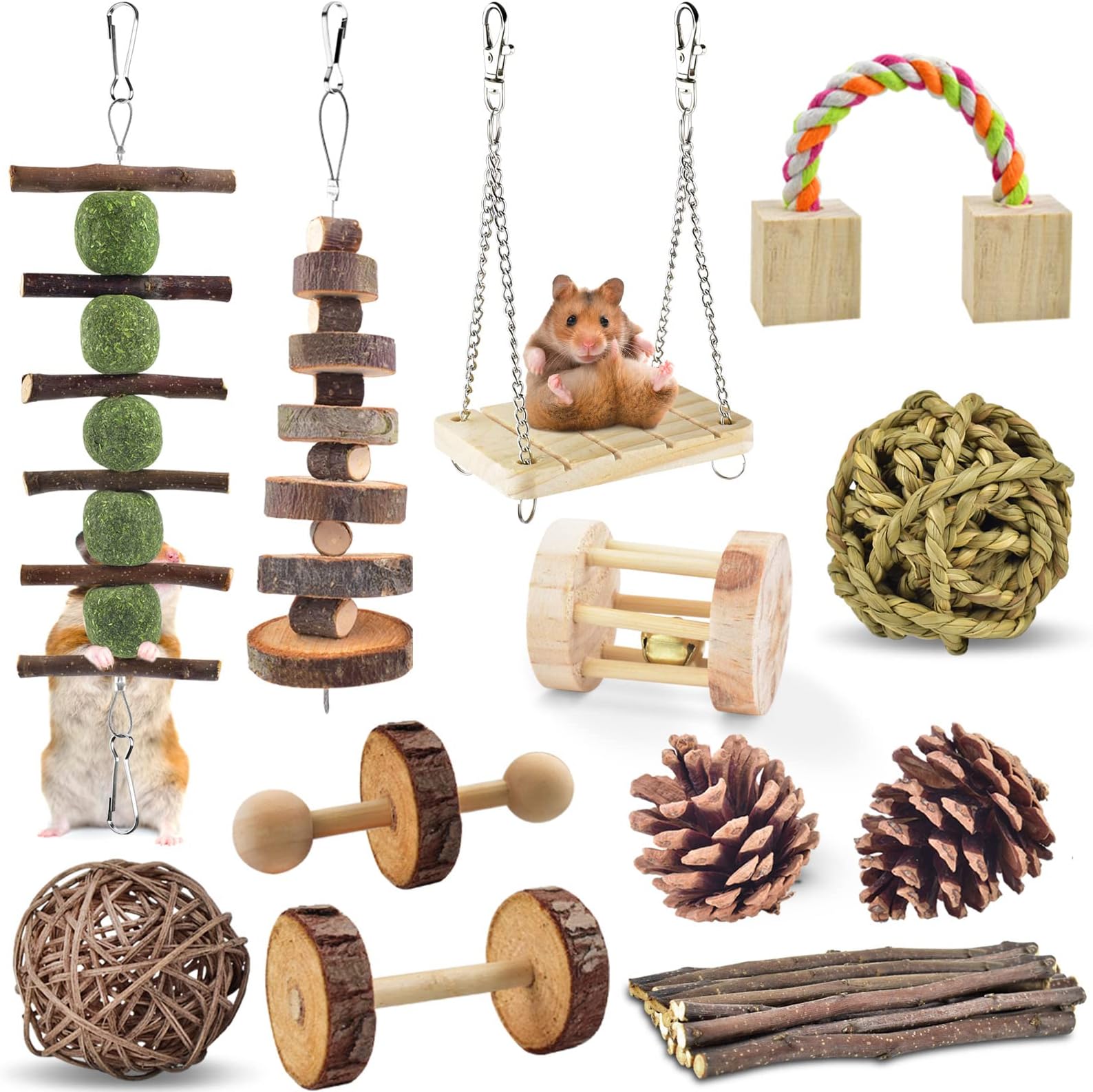 ERKOON Hamster Chew Toys 12 Pack Gerbil Rat Guinea Pig Chinchilla Toys ...