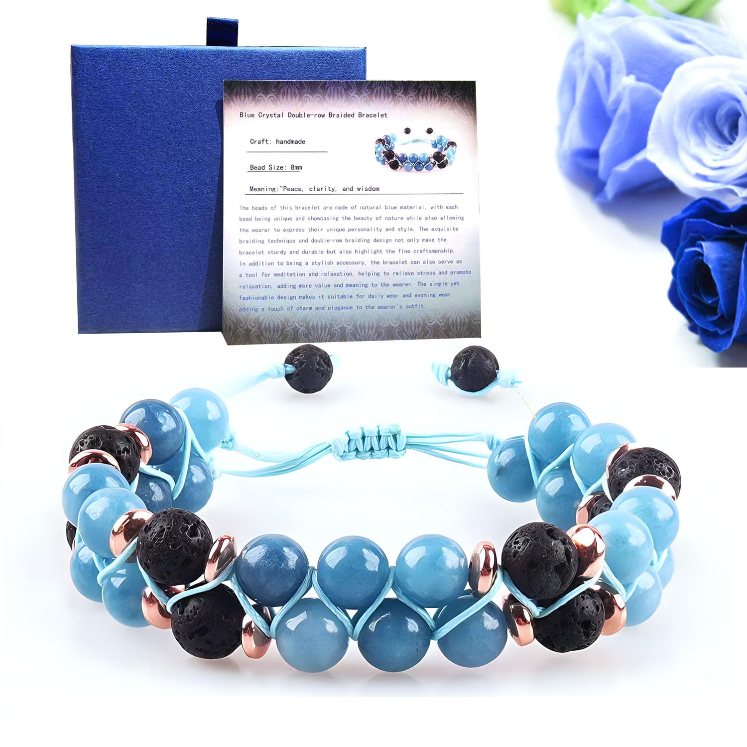 Amazon.com: Blue crystal double-row braided bracelet brings vitality ...