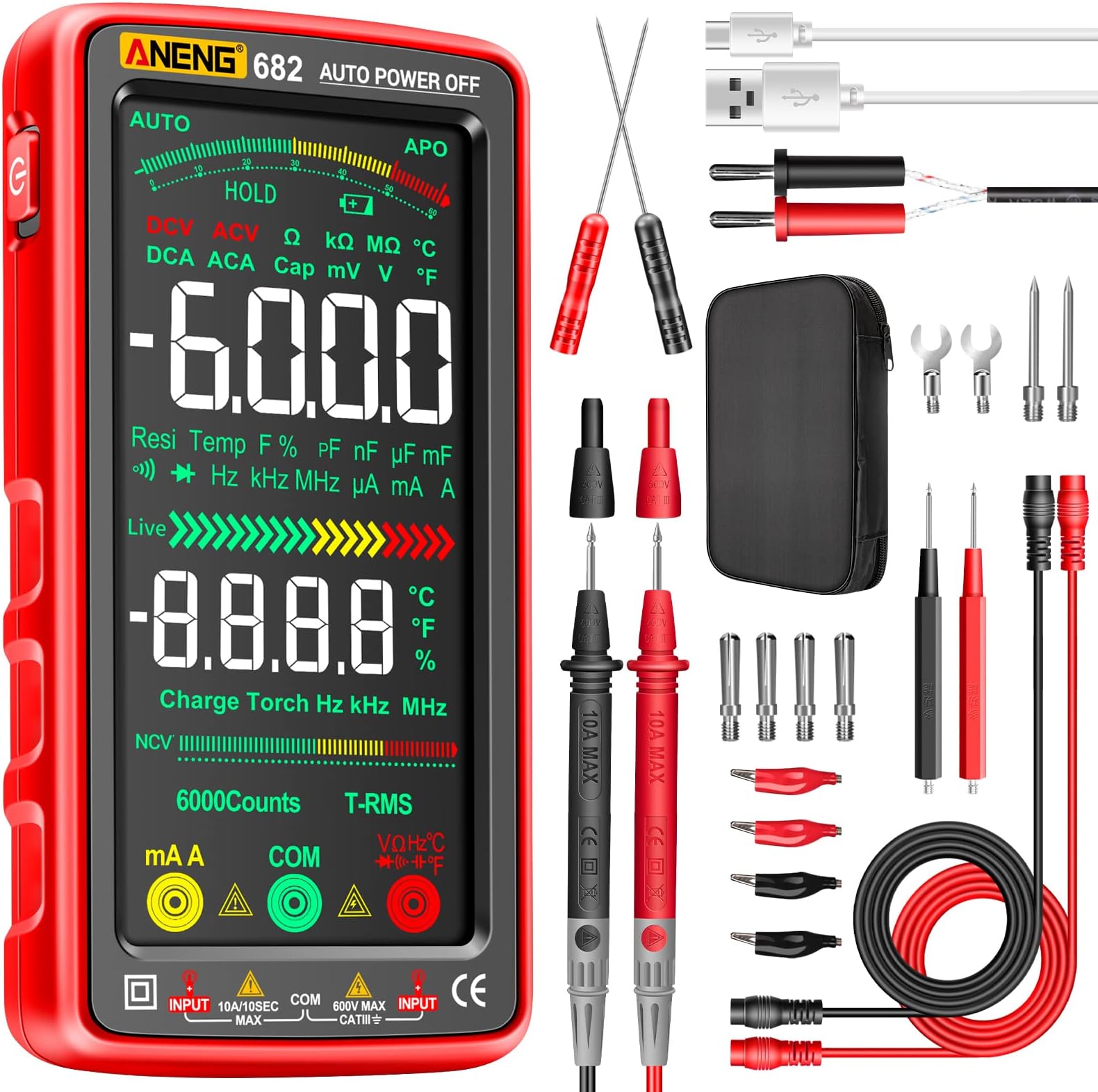 ANENG Multimeter Tester Color LCD TRMS Auto-Ranging 6000 Counts ...