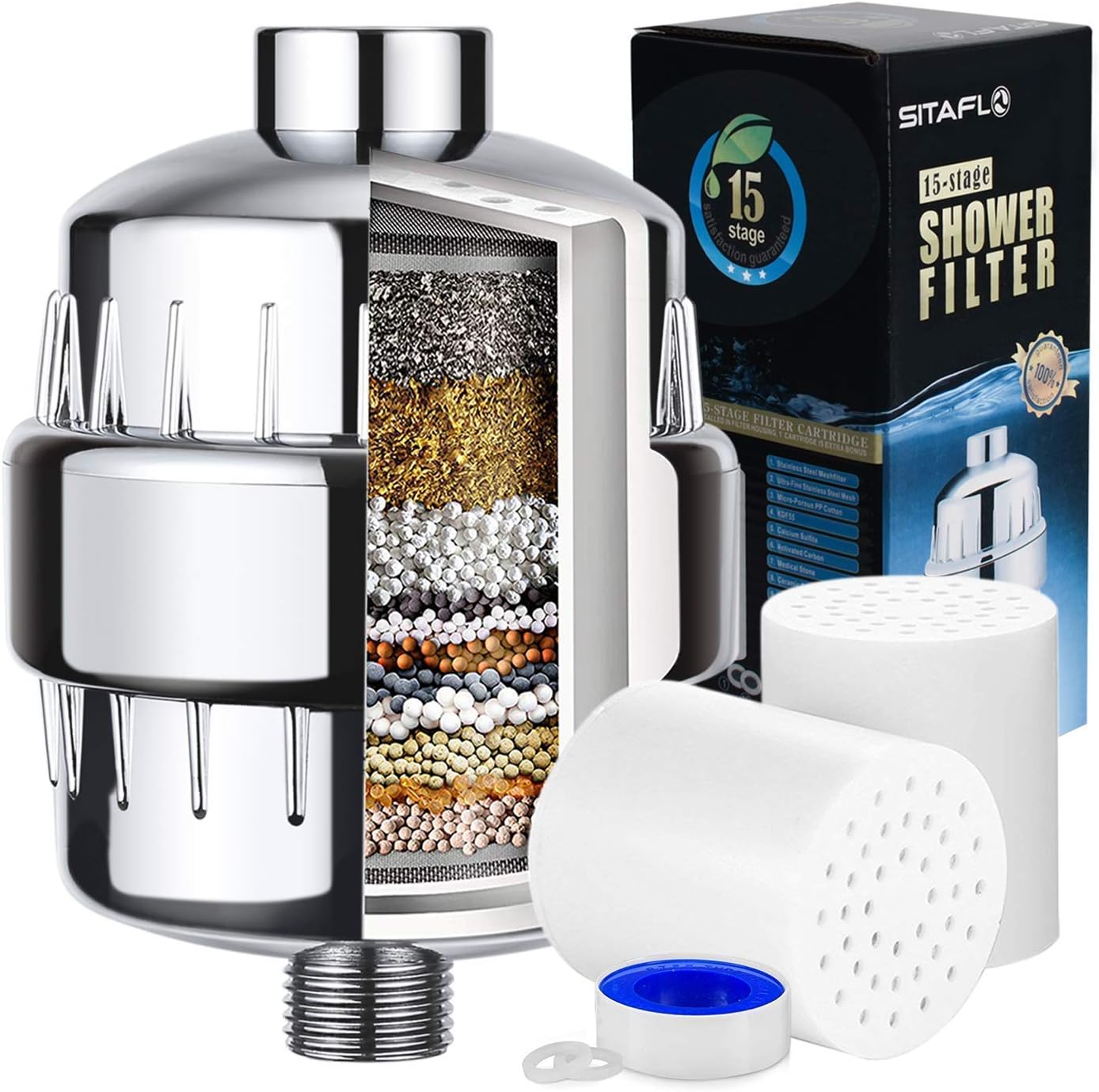 15 Stage Shower Filter, High Output Shower Water with KDF 55, Strongly ...