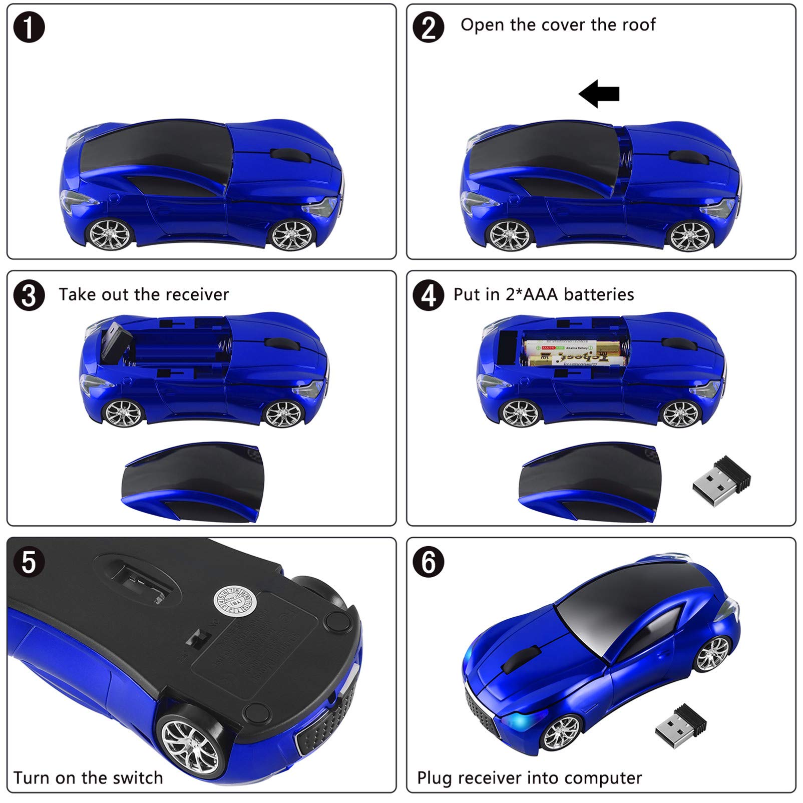 Wireless Mouse Pink Sports Car Mouse Race Car Shaped Optical Cordless ...