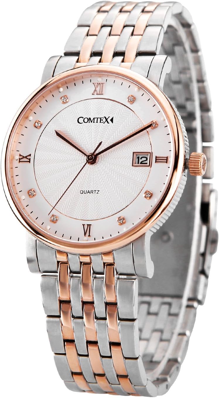 Amazon.co.jp: Comtex メンズ 腕時計 カレンダー付き ステンレスバンド クオーツウオッチ 男性用 ピンクゴールド : ファッション