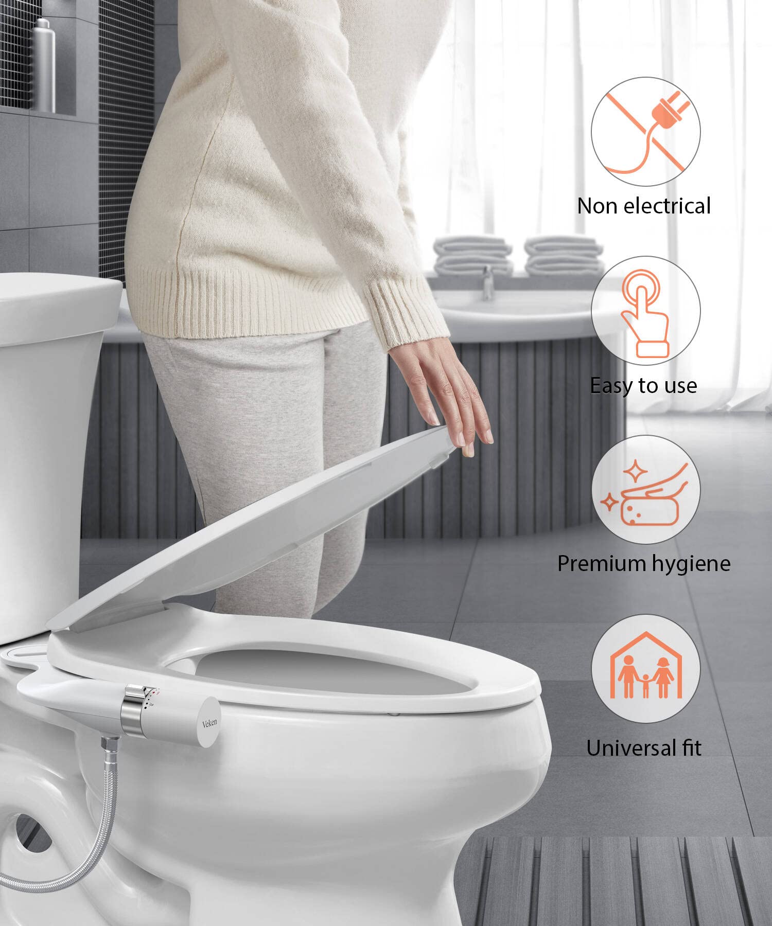Veken Ultra-Slim Bidet Attachment for Toilet, Dual Nozzle (Feminine ...