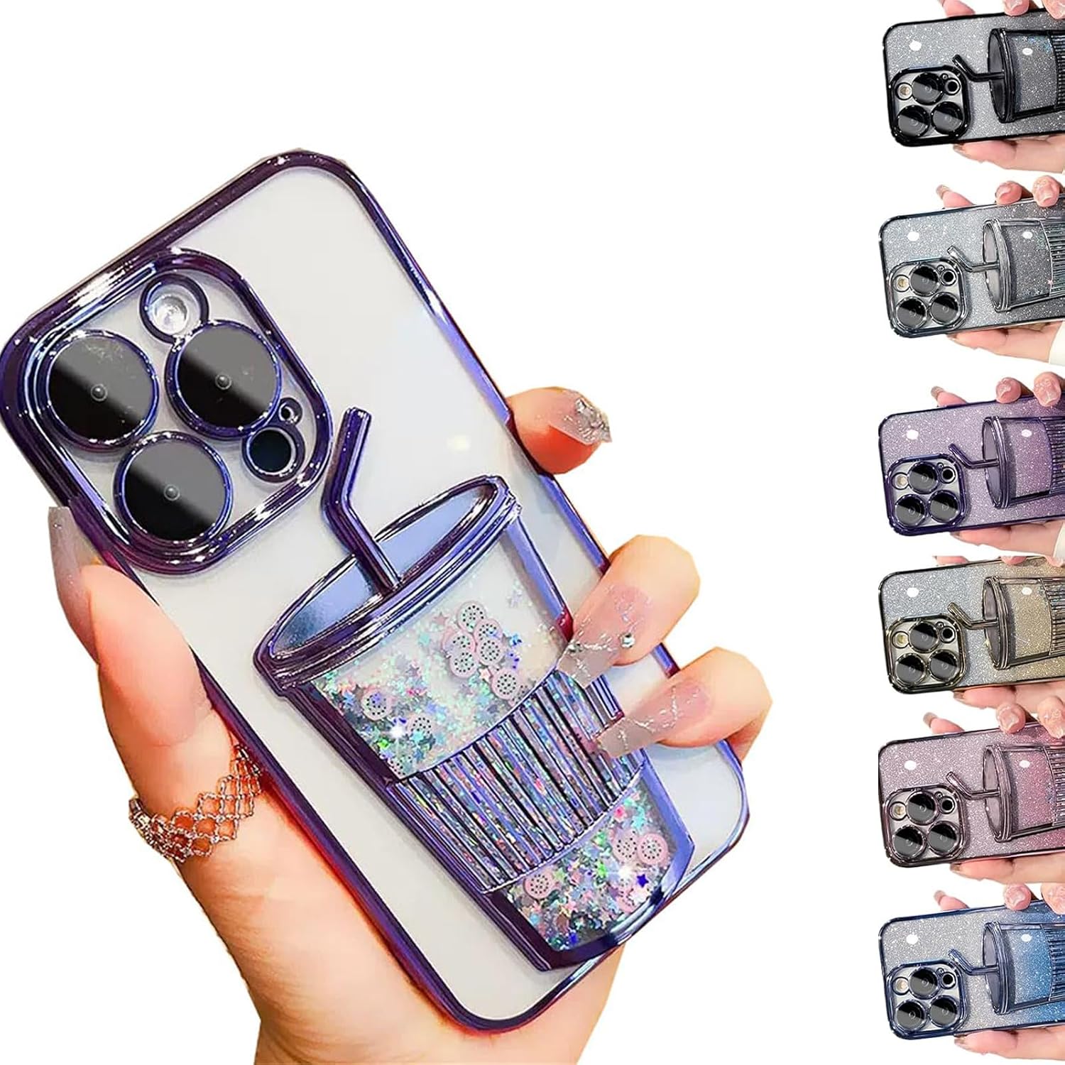 Amazon.com: Gradient Glitter Quicksand Milk Tea for iPhone Case, 3D ...