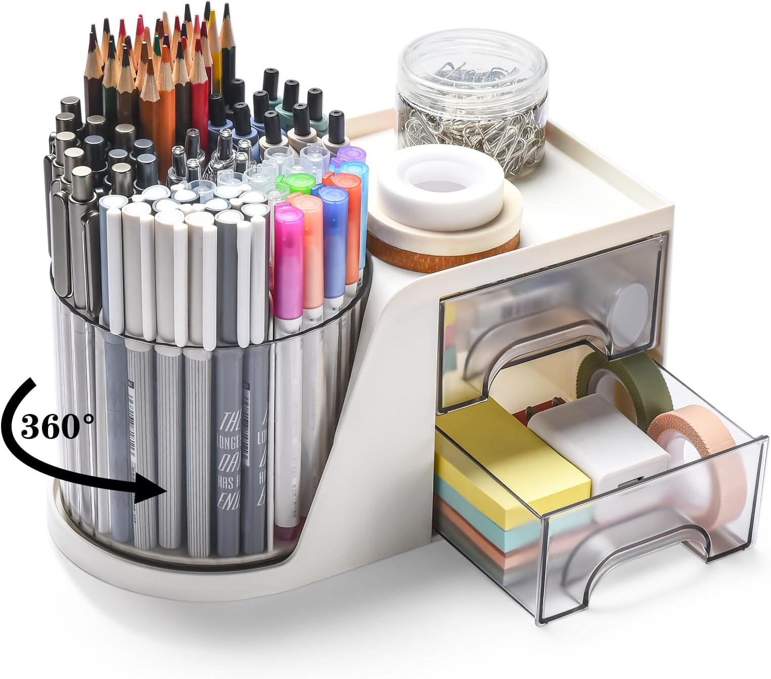 Amazon.com: MIXVOVA Desk Organizer with 2 Drawers, Rotating Pen Holder ...