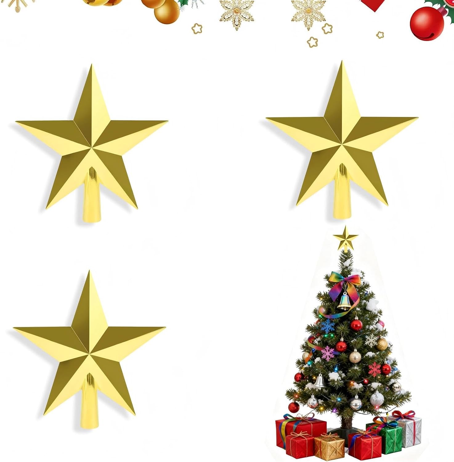 3Pcs Mini Sparkling Christmas Tree Topper, Small 2.4Inch Gold Tree ...