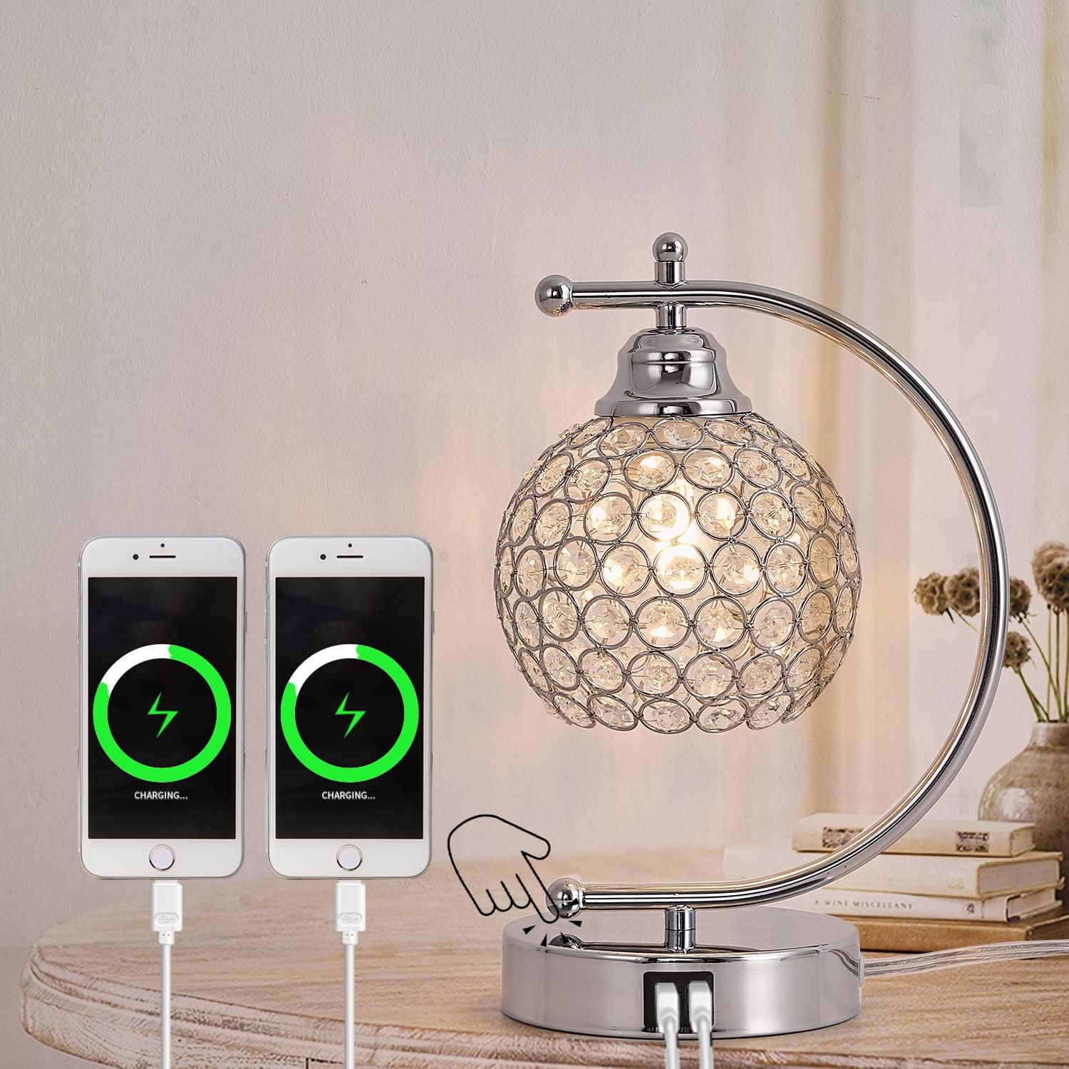 DFL Crystal Touch Control Table Lamp， Elegant Modern Bedside Lamp ...