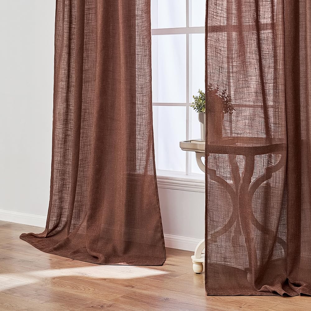 MIULEE Chocolate Brown Linen Curtains 90 Inch Length 2 Panels for ...