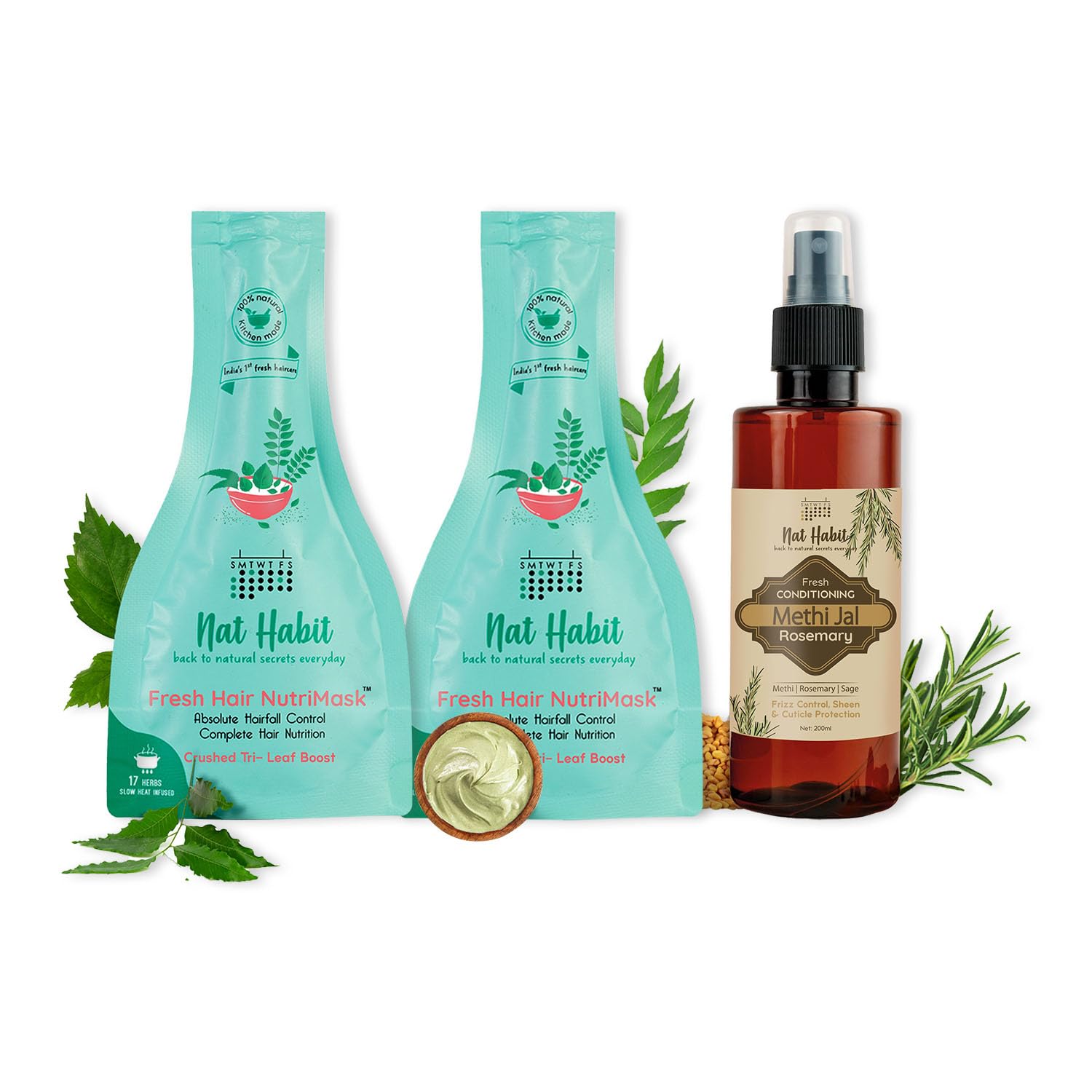 Nat Habit Crushed Tri-Leaf NutriMask & Rosemary Conditioning Methi Jal ...