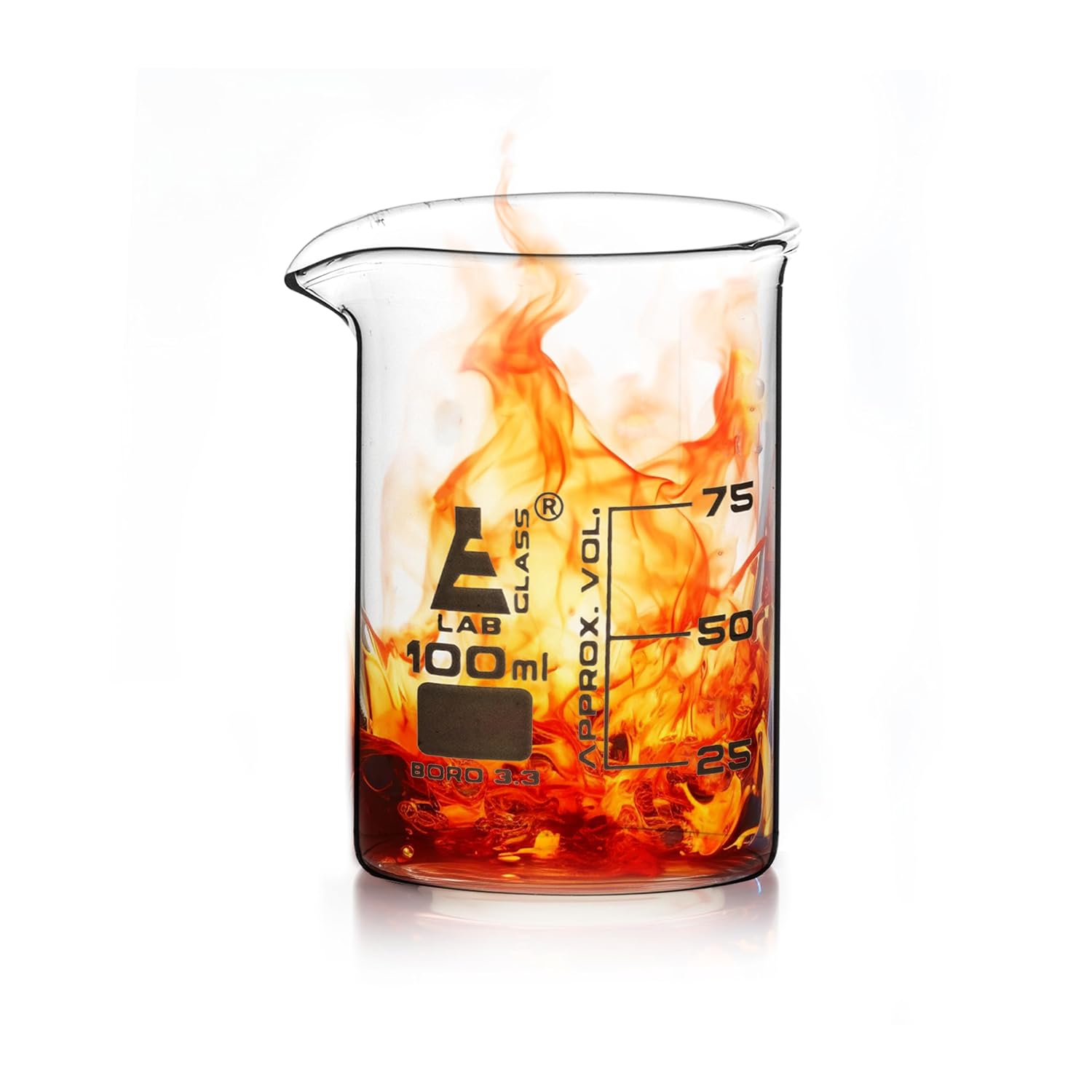 EISCO Beaker, 100ml - Low Form with Spout - White, 25ml Graduations - Borosilicate 3.3 Glass ...