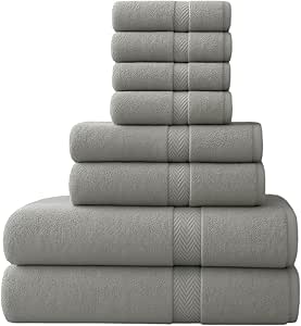Amazon.com: 8-Pack Premium Bath Towel Set with Hanging Loops, 100% ...