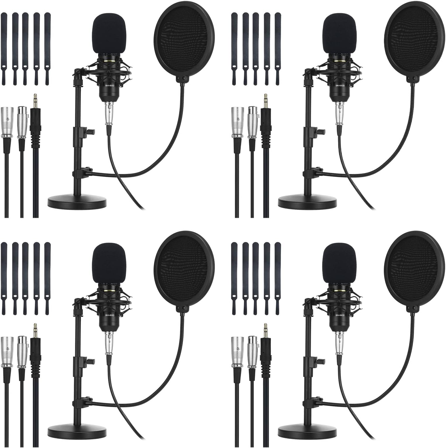Paquete de 4 micrófonos de condensador XLR, kit de micrófono cardioide ...