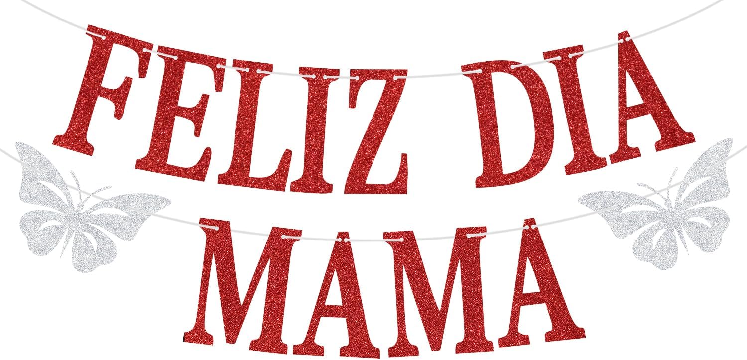 Amazon.com: Red Glitter Feliz Dia Mama Banner, Spanish Happy Mother's ...