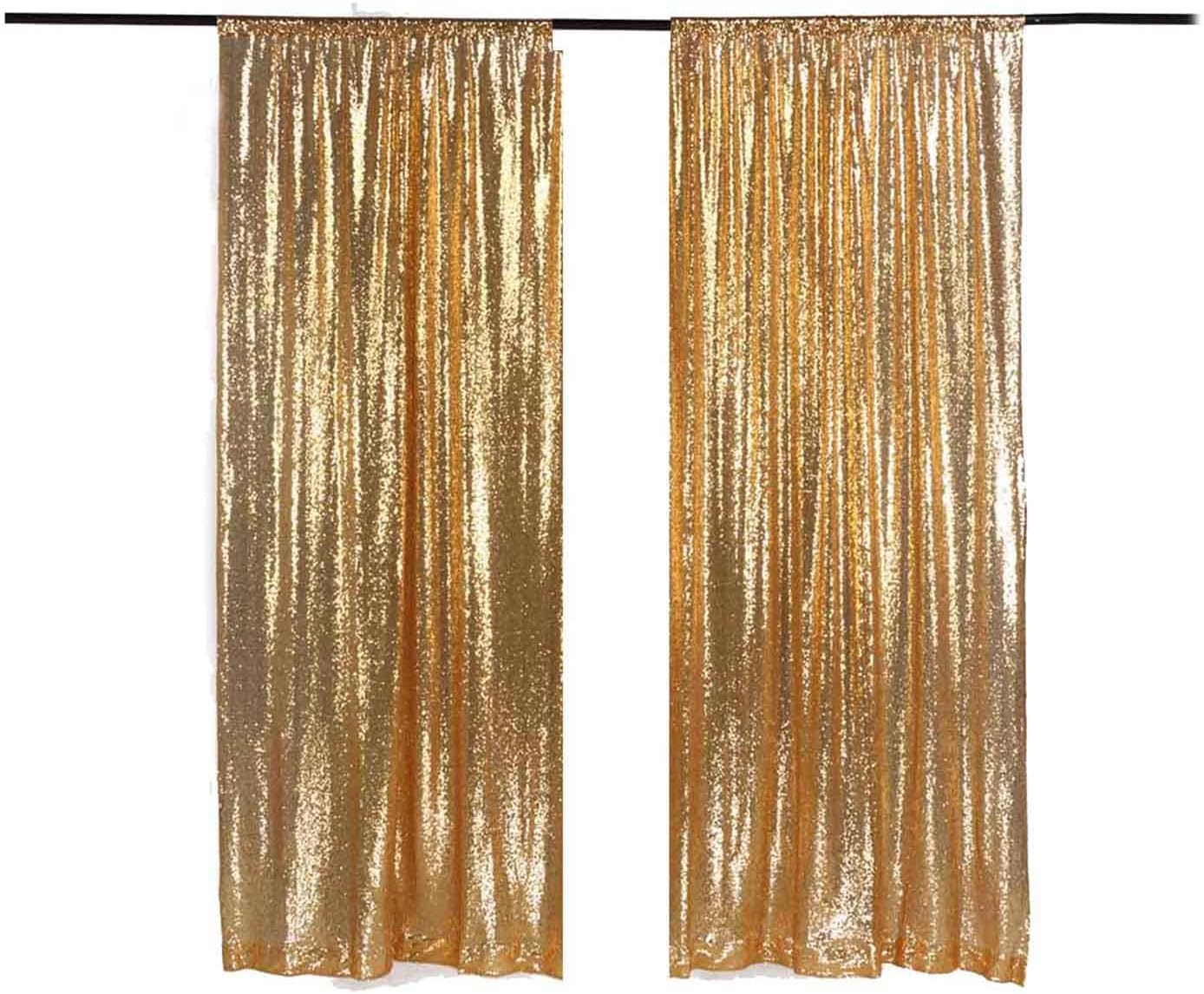 Amazon.com: LQIAO Sequence Backdrop Curtain Panel 2 Pieces 2FTx8FT Gold ...