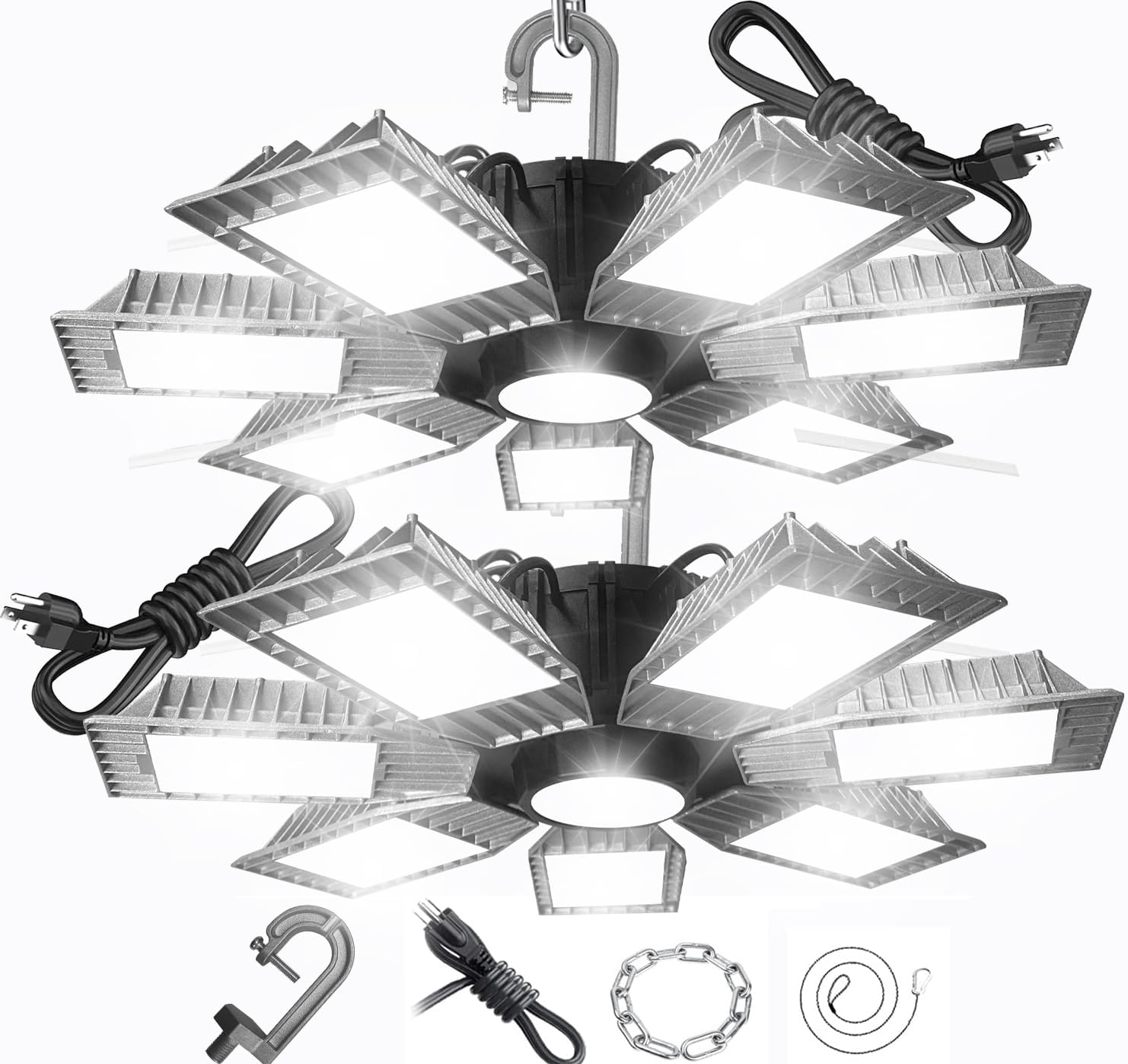 2-Pack 250W LED High Bay Light 6500K Adjustable 7Panel Design 30000LM ...