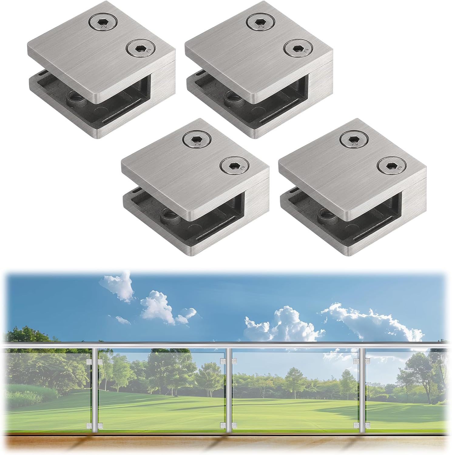 LukLoy 4 PCS Brushed Glass Clamp For Balustrade, Stainless Steel Square ...