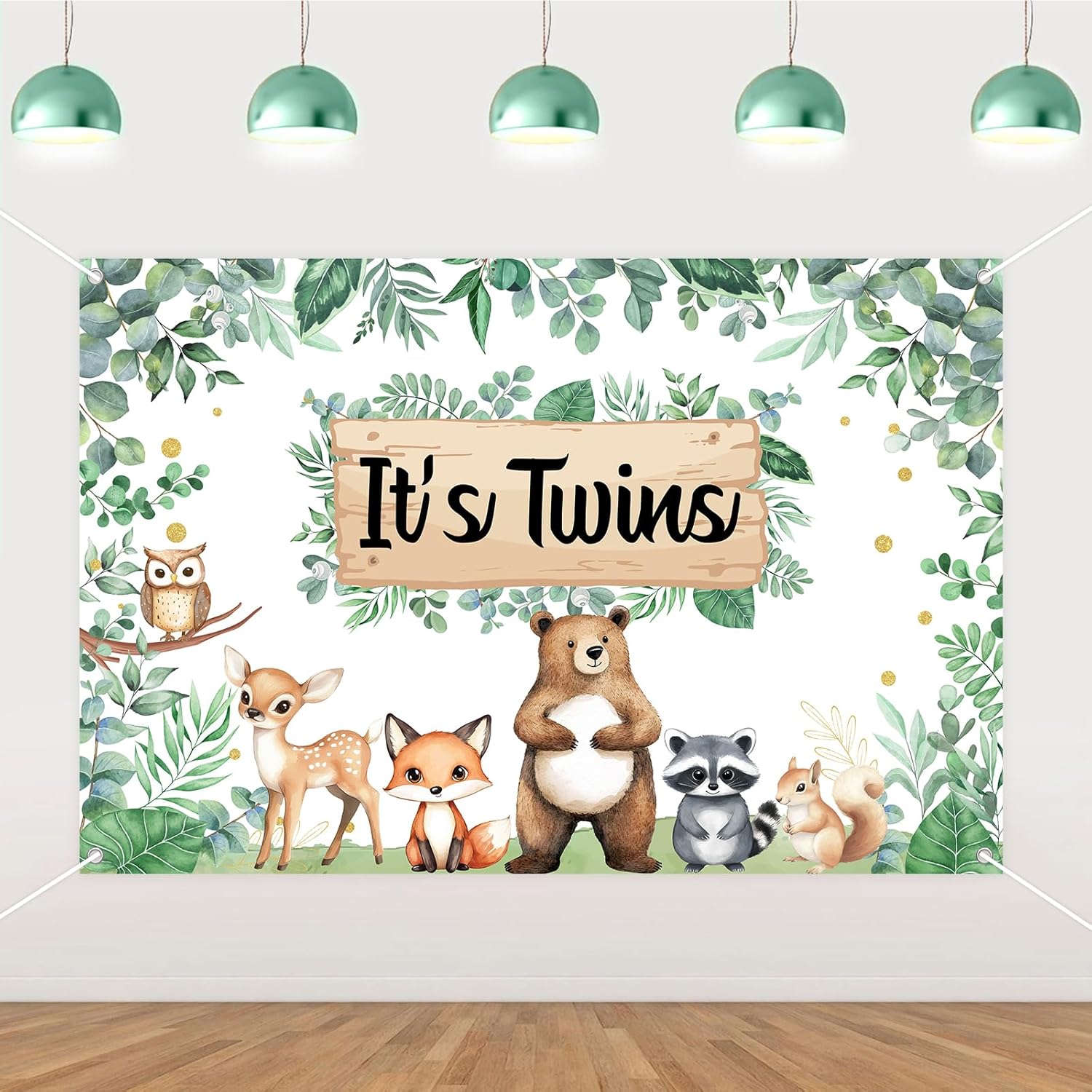 Amazon.com : JOYMEMO 5x3ft It's Twins Backdrop - Woodland Animals Baby ...
