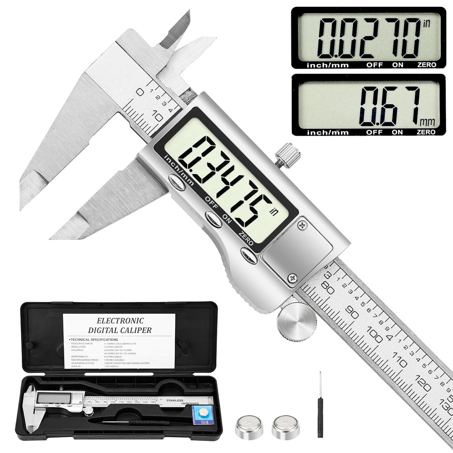 QDXMD Digital Caliper Measuring Tool, 6 Inch Stainless Steel Vernier ...
