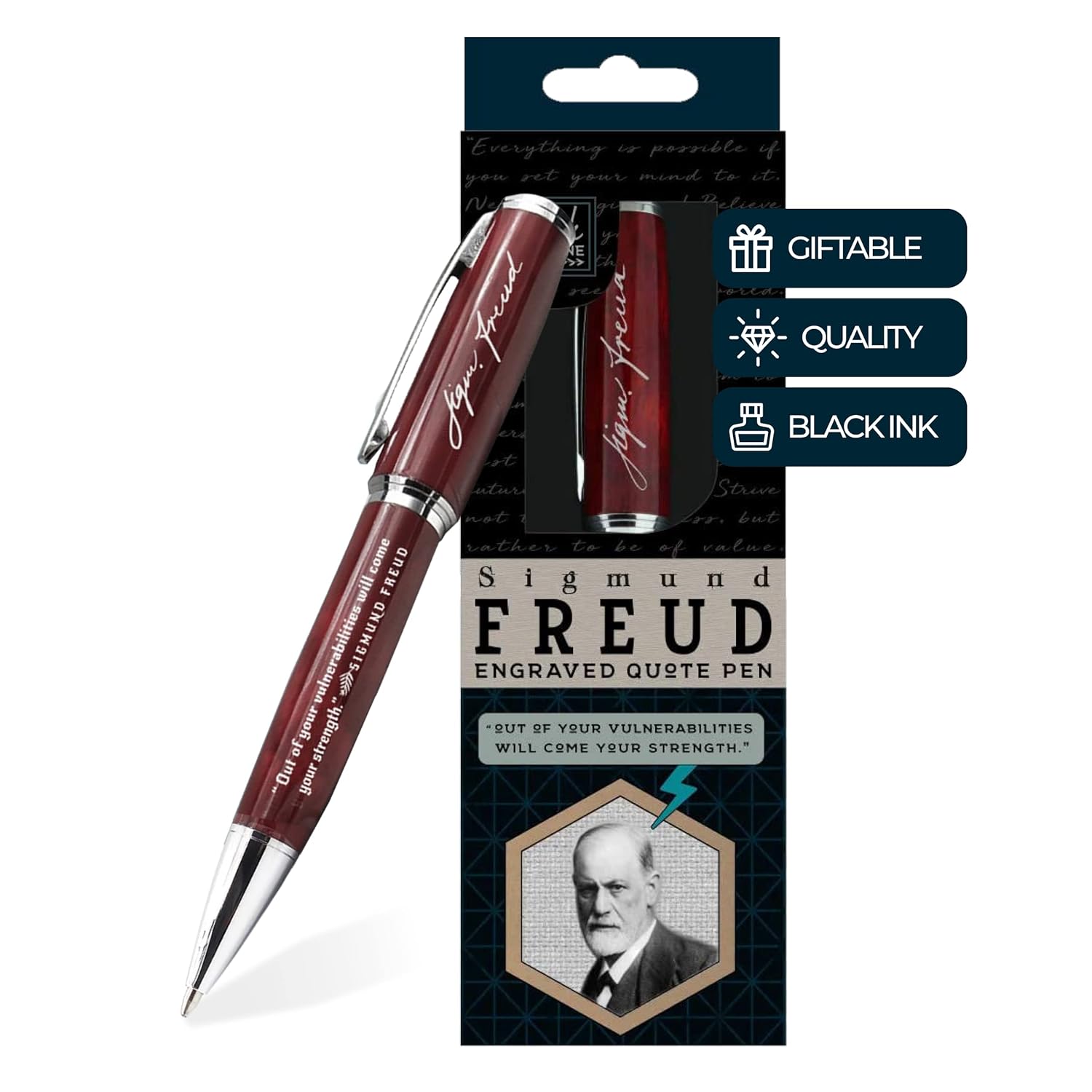 Sigmund Freud Engraved Quote Pen -" Out of Your Vulnerabilities Will ...