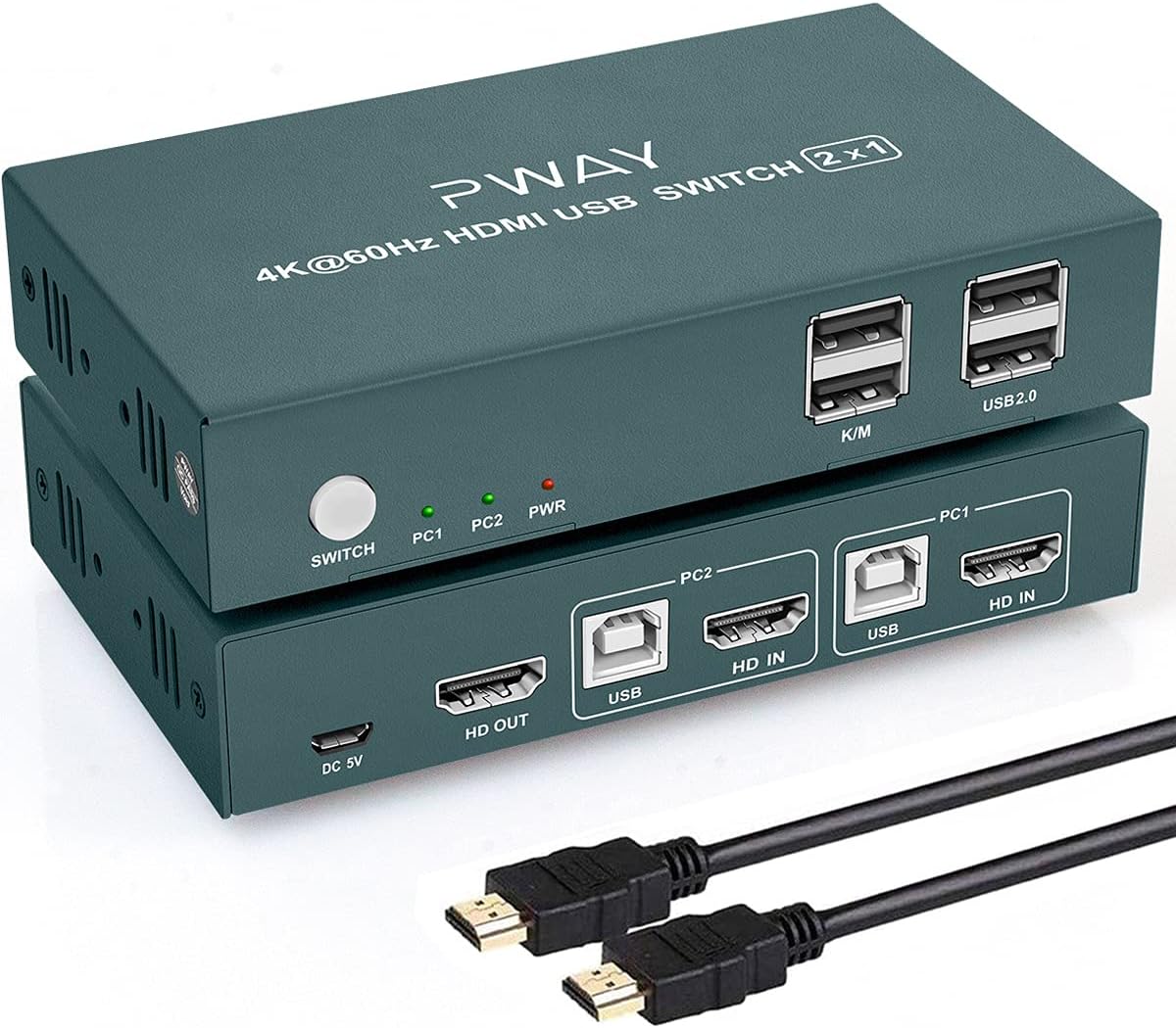 AIMOS KVM HDMI Switch, USB Switch 4K HDMI Switcher Box 2 In 1 Out For 2 ...