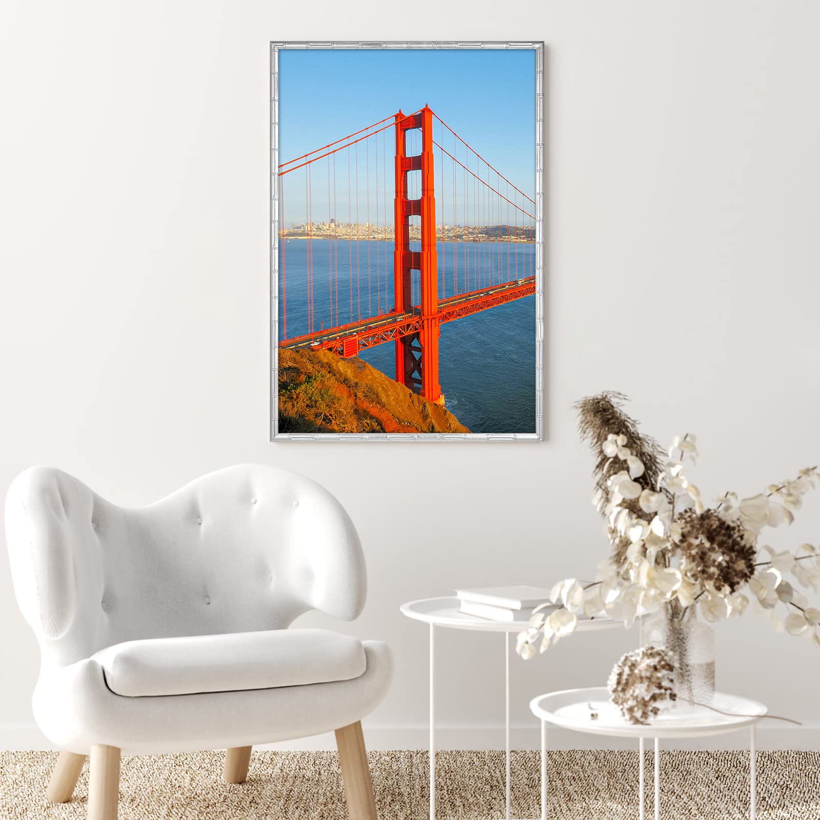 24x36 Picture Frame, Silver Poster Frame, Bamboo Design Natural Gallery ...