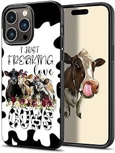 Amazon.com: Cow Print I Just Freaking Love Cows Floral Phone Cover for iPhone 16 15 14 13 12 11 ...