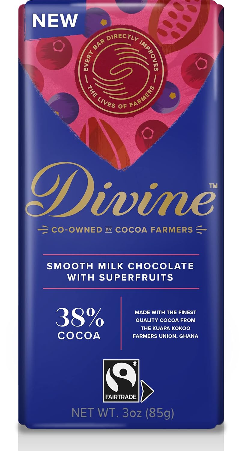 Amazon.com: Divine Chocolate Bars - Milk Chocolate with Superfruits ...