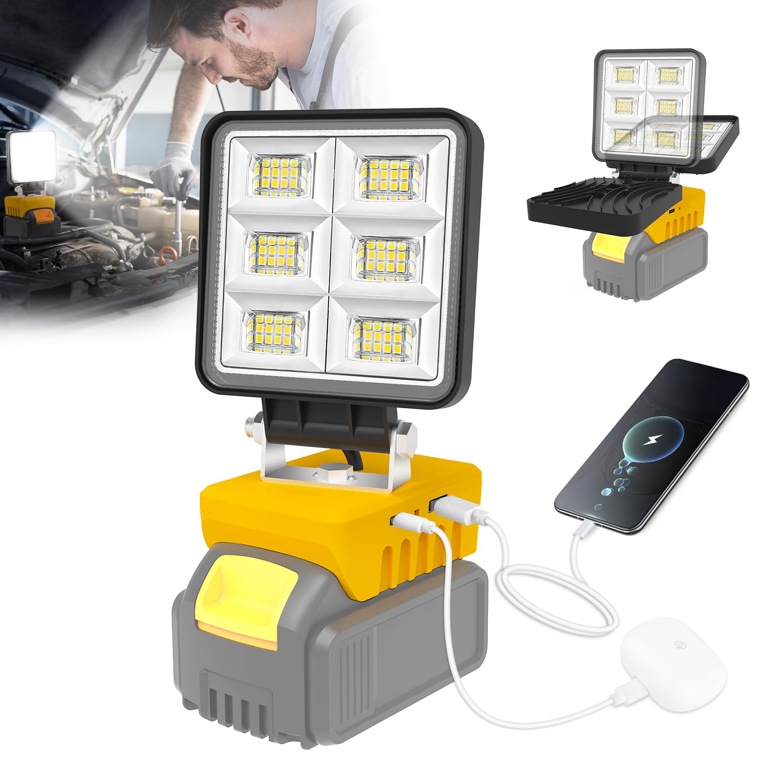 T-SUN Battery Work Light for Dewalt 20V Battery, Portable Flood Light ...