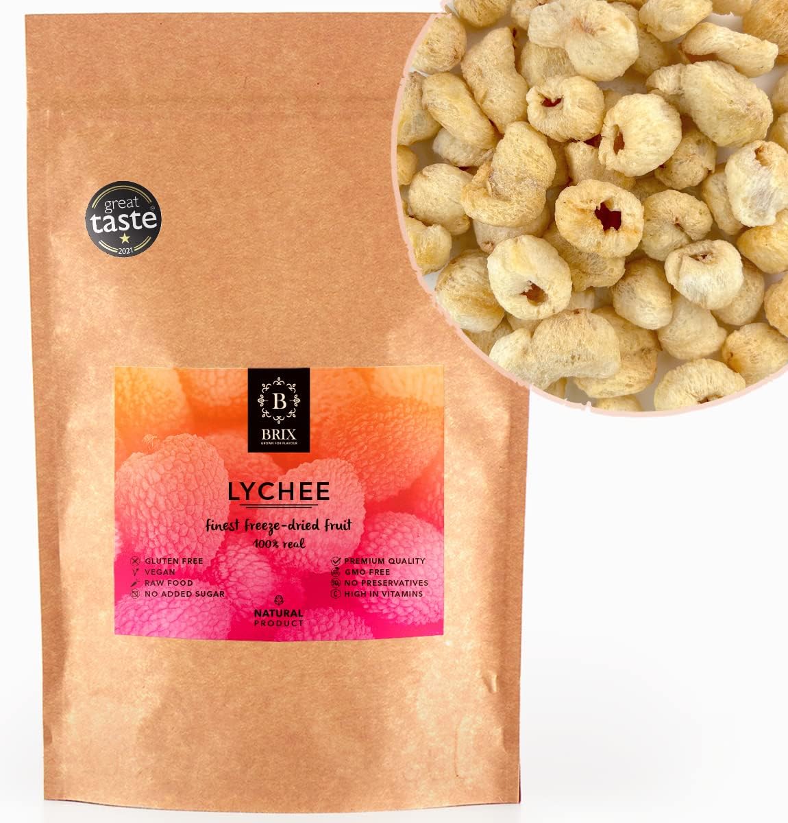 BRIX Freeze Dried Lychees | 100% Natural Dried Lychee Fruit 95g | Great ...