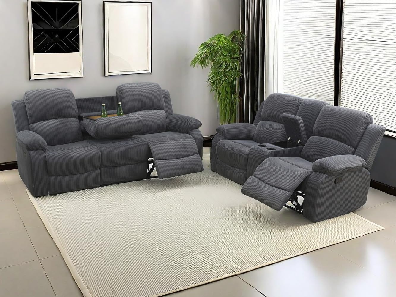 Amazon.com: Dekmxas Fabric Recliner Sofa Set in 2 Pieces Living Room ...